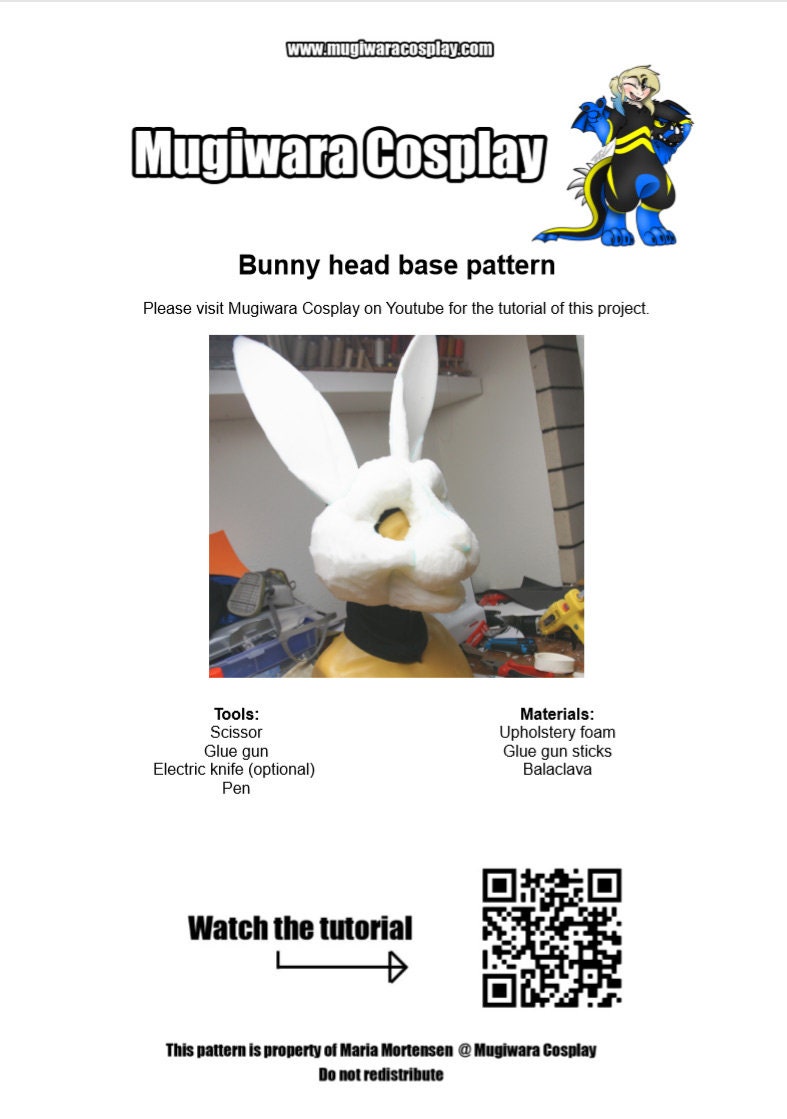 DIGITAL Bunny Foam Head Base Pattern/template for Fursuits - PDF ...