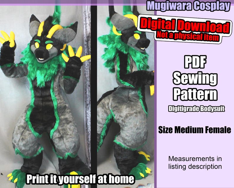 DIGITAL Digitigrade Bodysuit Pattern for Fursuits - Sized Medium Female ...
