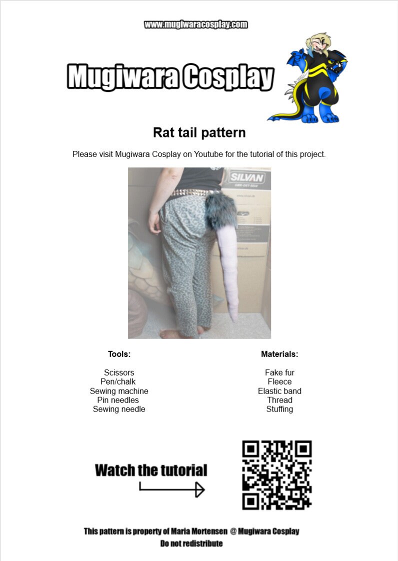 DIGITAL Rat Tail Pattern for Fursuits - PDF Download - Etsy