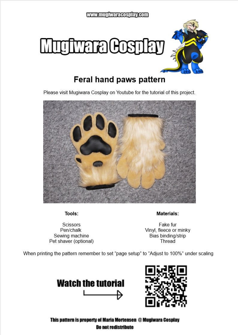 DIGITAL Feral Hand Paw Pattern for Fursuits PDF Download - Etsy