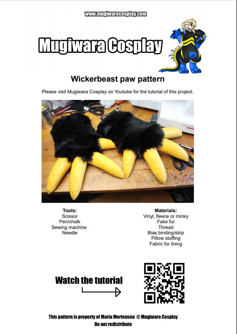 DIGITAL Wickerbeast Hand Paw Pattern for Fursuits PDF - Etsy