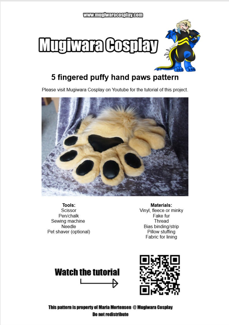 DIGITAL 5 Fingered Puffy Hand Paw Pattern for Fursuits - PDF Download ...