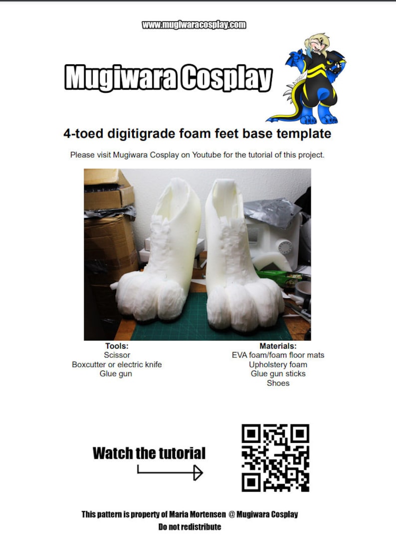 DIGITAL 4 Toed Digitigrade Foam Feet Base Template for Fursuits - PDF ...