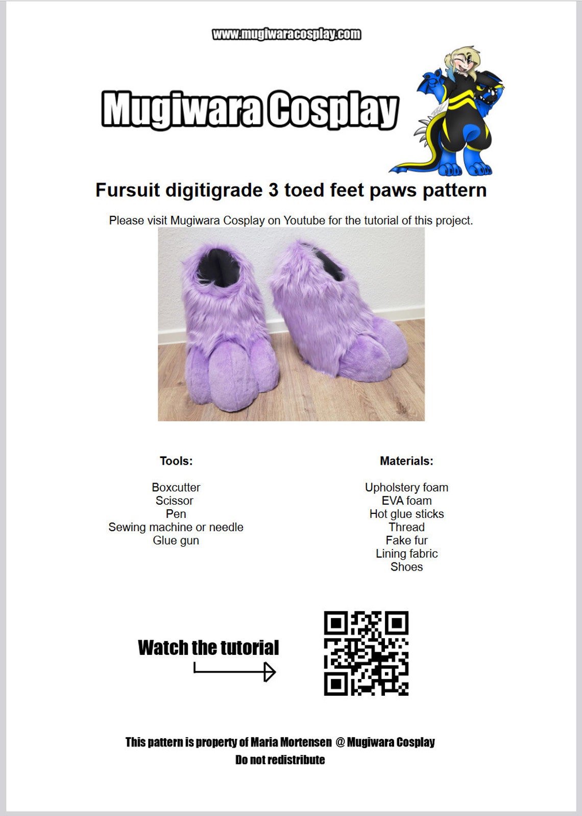 DIGITAL Digitigrade Fursuit Feet Paws Pattern for Fursuits - 3 Toed ...