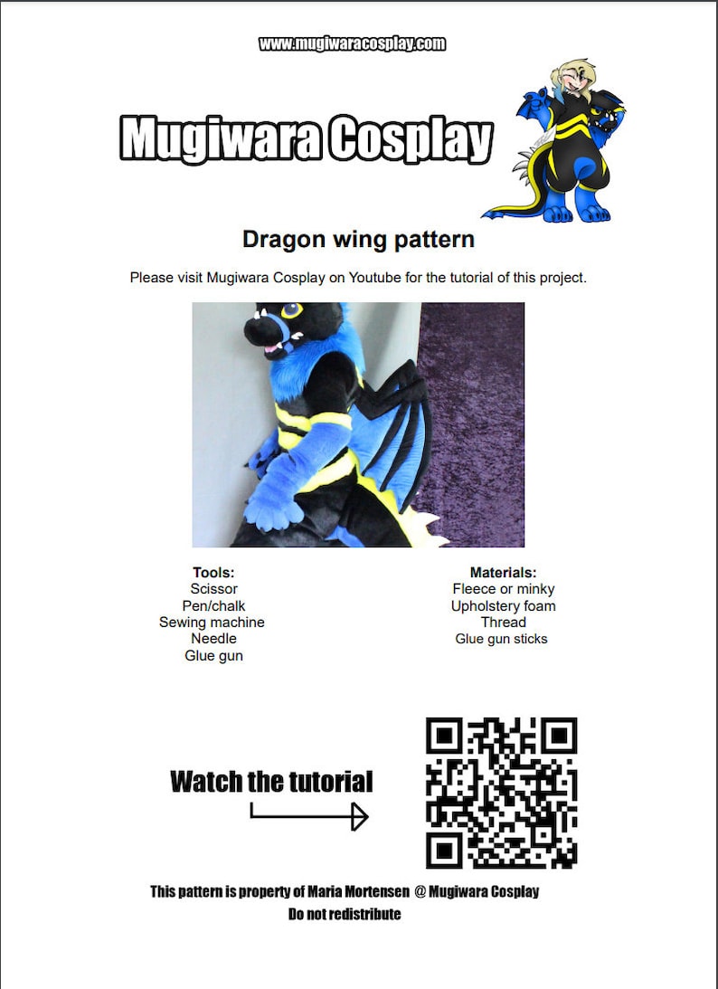 DIGITAL Dragon Wing Version 2 Pattern for Fursuits - PDF Download - Etsy