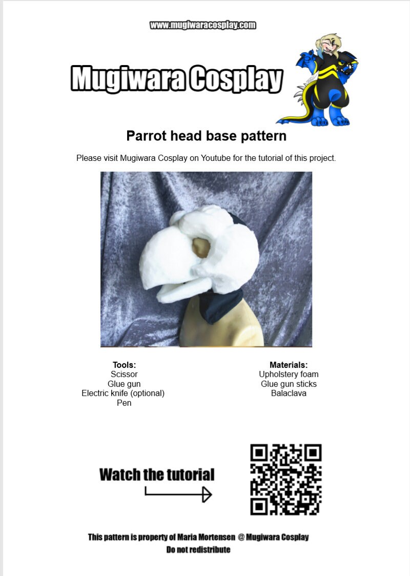 DIGITAL Parrot Foam Base Pattern/template for Fursuits - PDF Download ...
