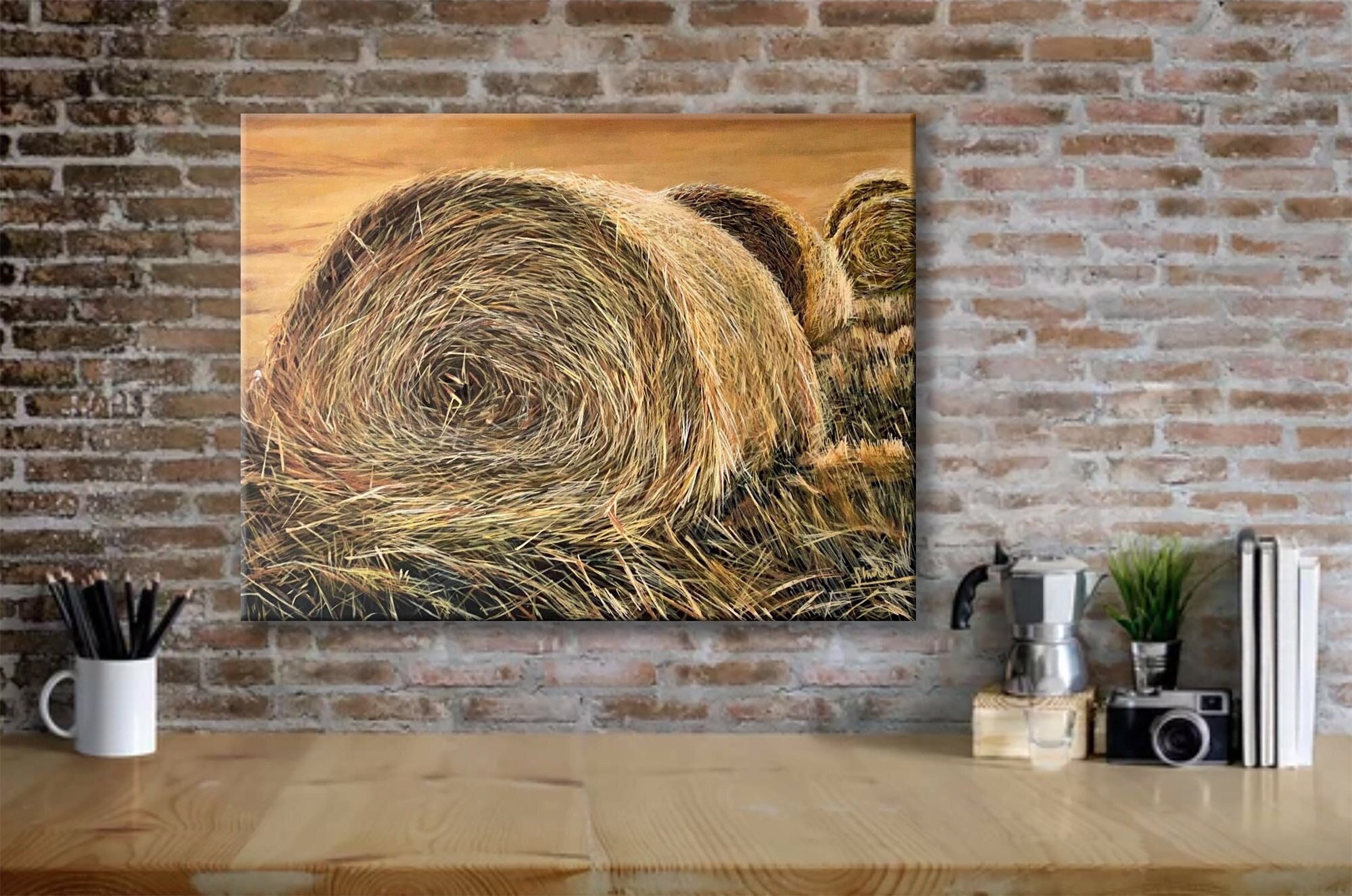Acrylic Painting "hay Bales" - Original Artwork Fine Art Canvas Print ...