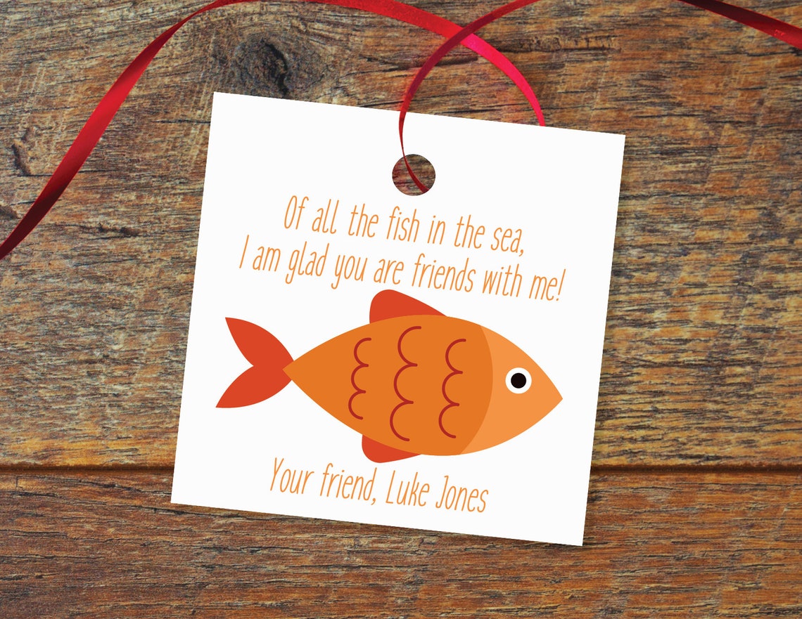 Fish in the Sea Personalized Valentine's Day 2.5 Inch Square Gift Tag ...