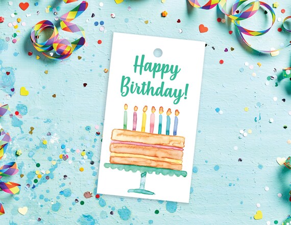 Birthday Cake Happy Birthday Gift Tag 2 X 3.5 Set | Etsy