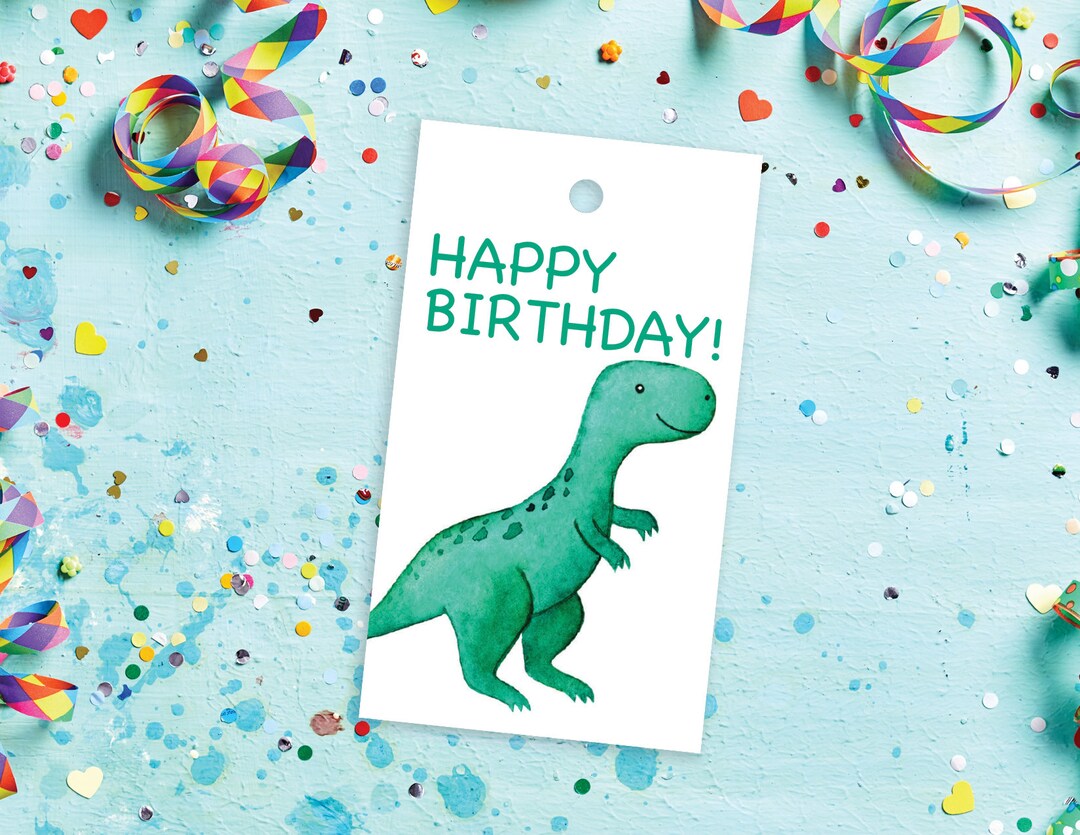 Green Dinosaur Happy Birthday Gift Tag 2" X 3.5", Set of 10 - Etsy