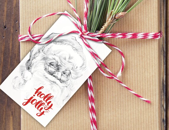 Santa holly jolly Christmas Gift Tag Set of 10 | Etsy