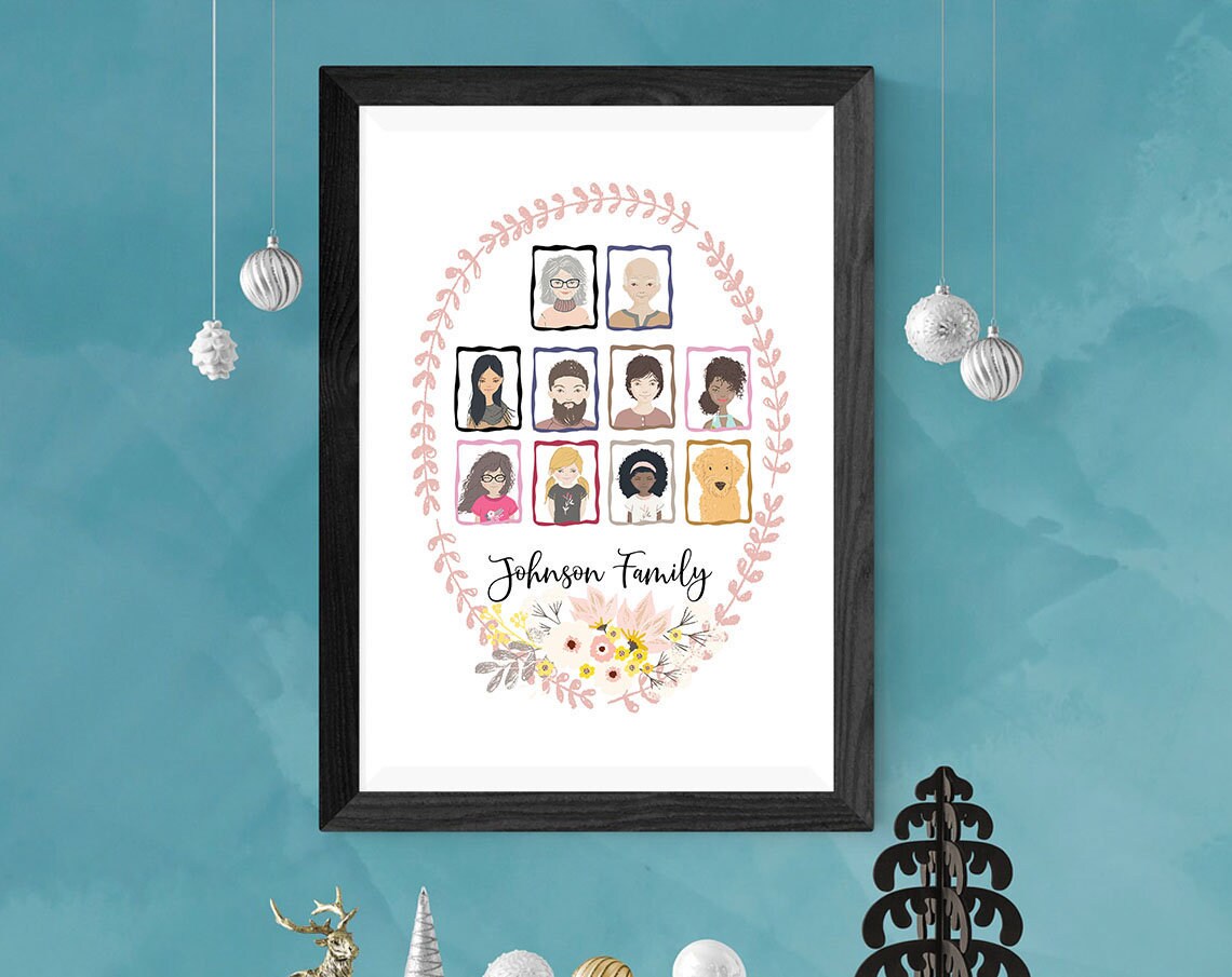 Family Tree Portrait Customized Family Tree Illustration Personalized ...