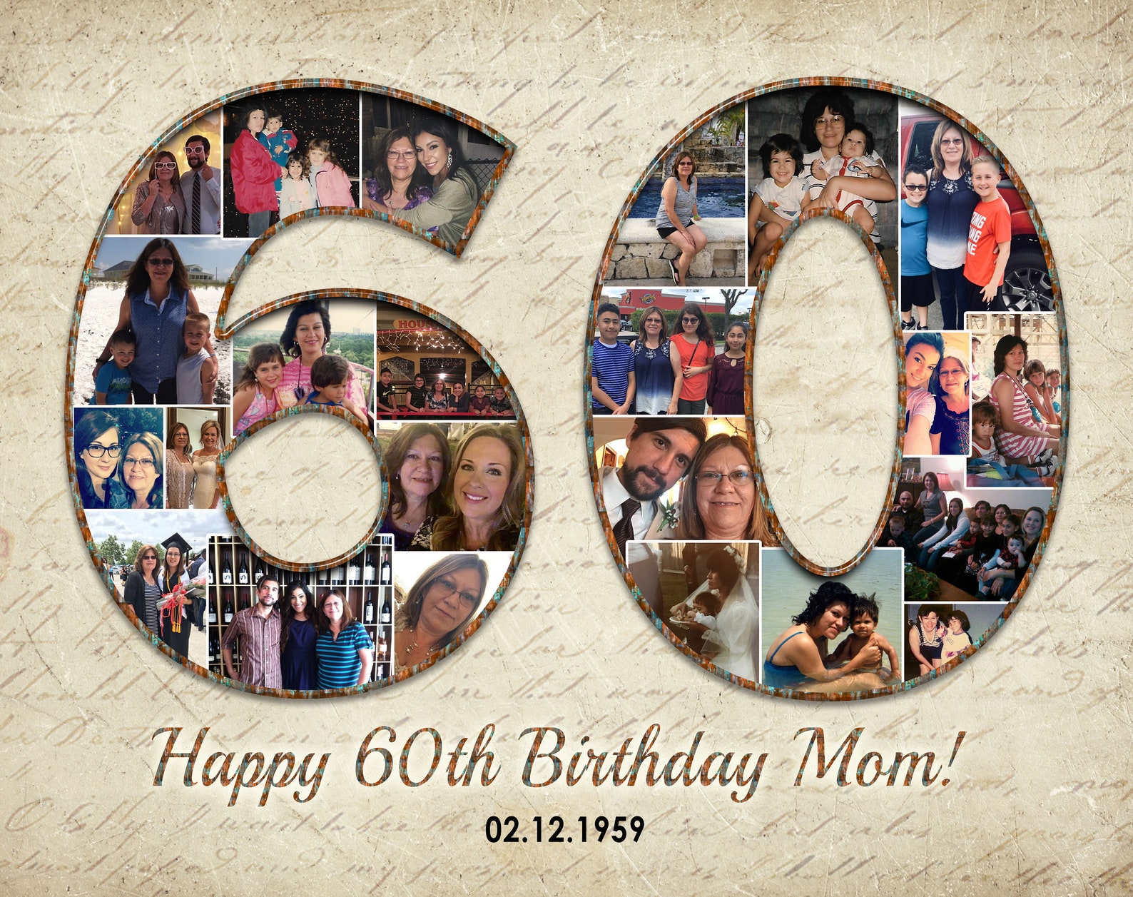 60th Birthday Collage, 60th Anniversary Photo Collage, Sixty Birthday ...