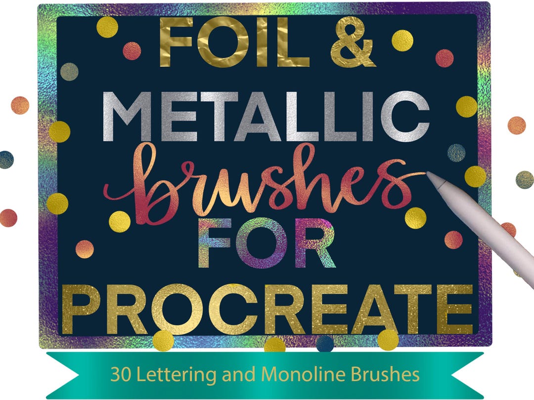 Procreate Foil Brushes, Foil Brush Set, Metallic Brushes, Lettering Brushes, Digital Foil, Foil ...