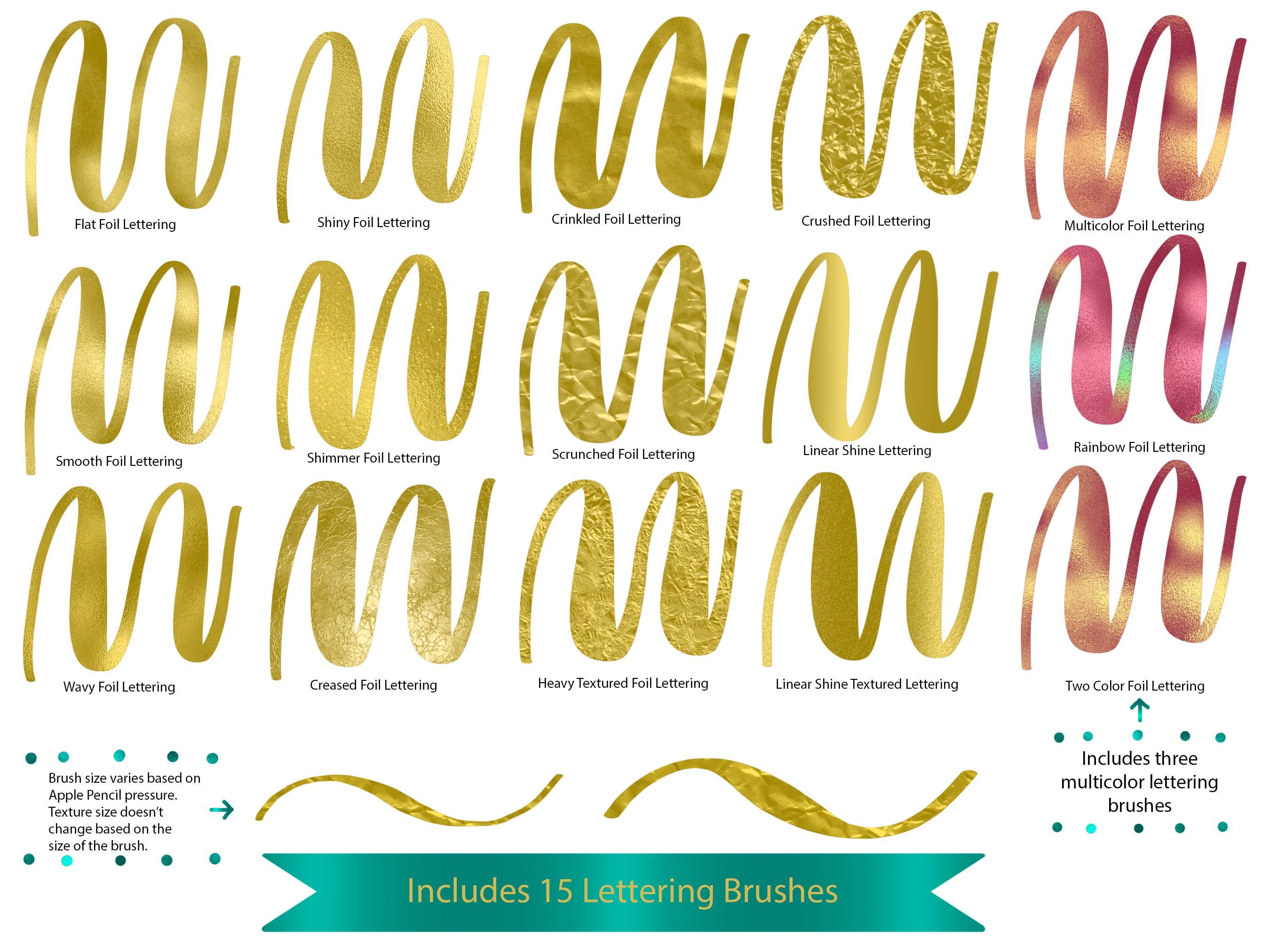 Procreate Foil Brushes, Foil Brush Set, Metallic Brushes, Lettering Brushes, Digital Foil, Foil ...