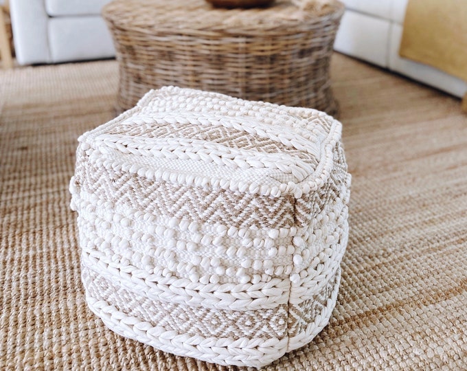 Boho Pouf Cover, Jute Pouf, Bohemian Pouf Ottoman for Living Room, Pouf ...