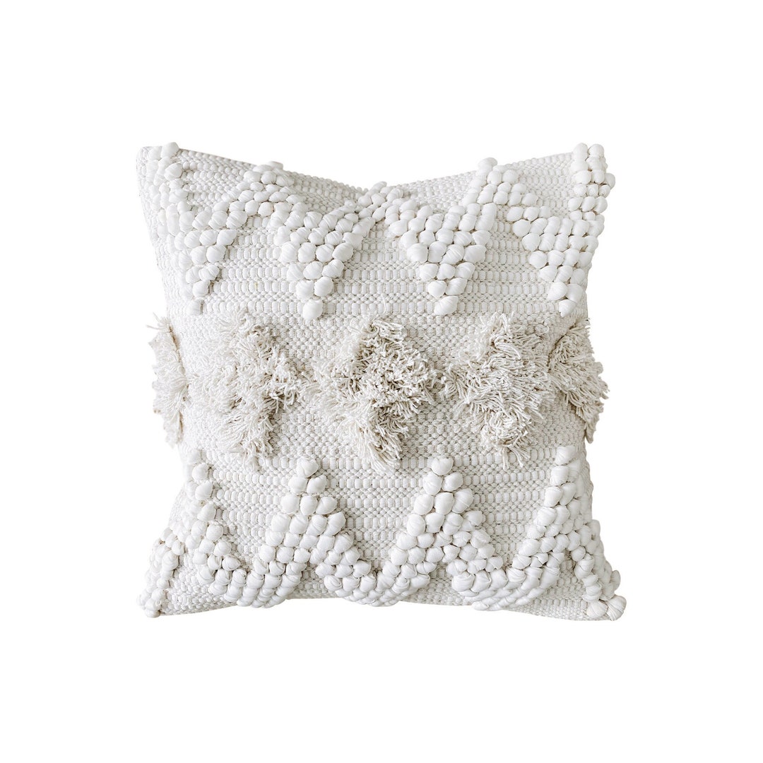 22x22 White Throw Pillow Large Textured Pillow Tufted - Etsy