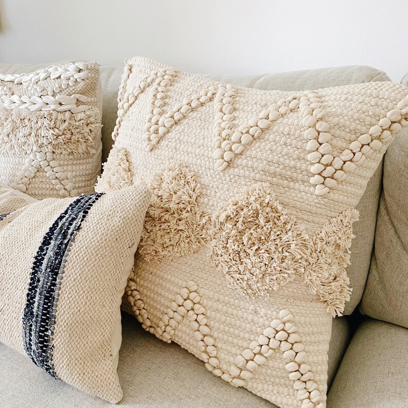 Neutral Throw Pillow Cover, Farmhouse Pillow, Decorative Pillow, Tufted ...