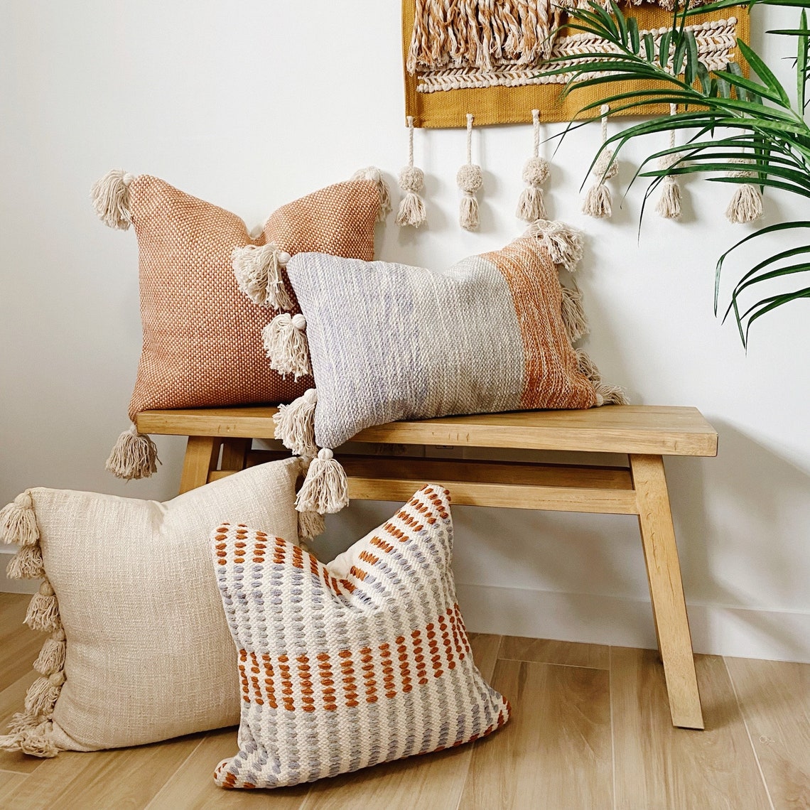 Boho Throw Pillow Cover, Pastel Bohemian Pillow With Tassels ...
