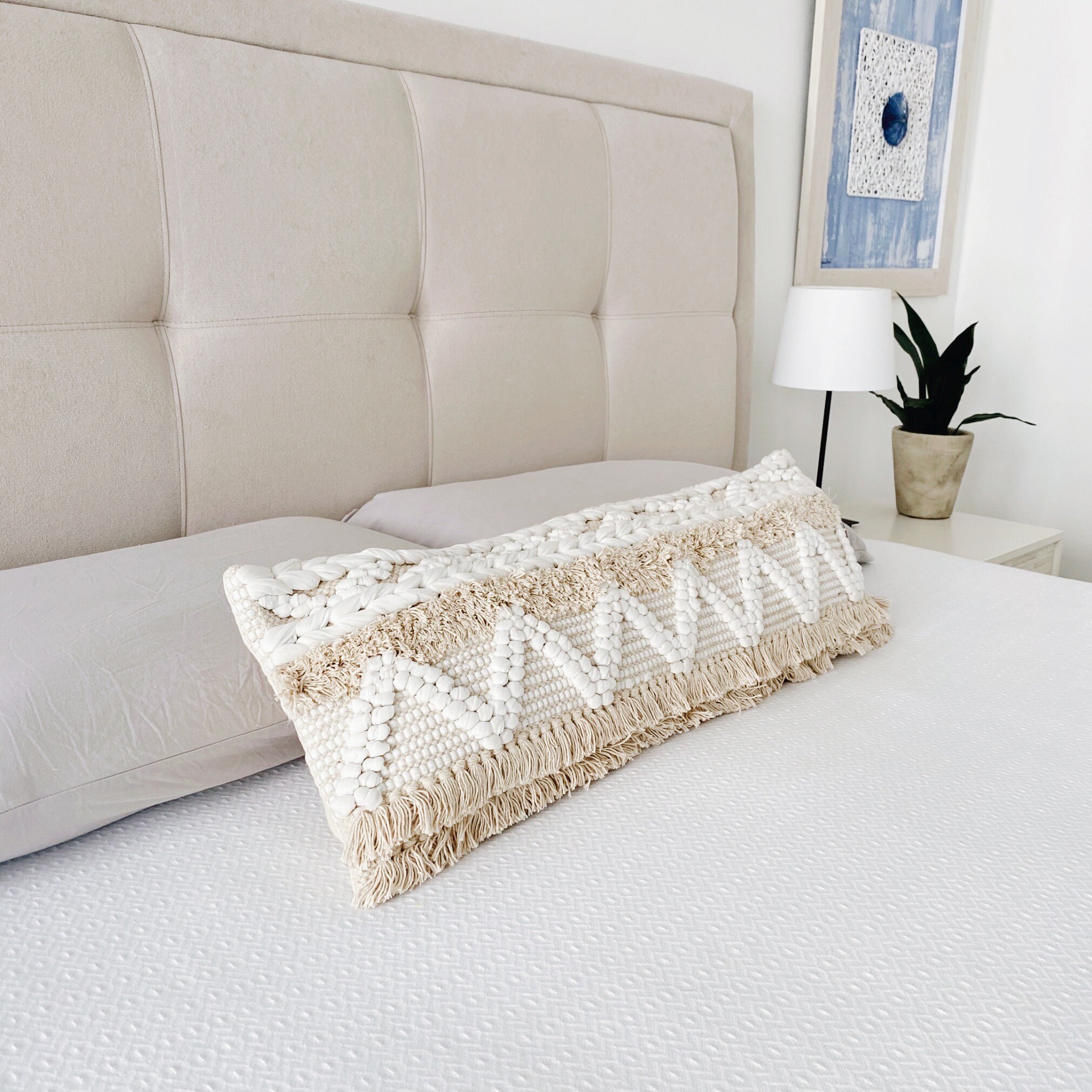 Euro Sham Set3 Pillows, Boho Throw Pillows Combo, White Neutral Bed ...