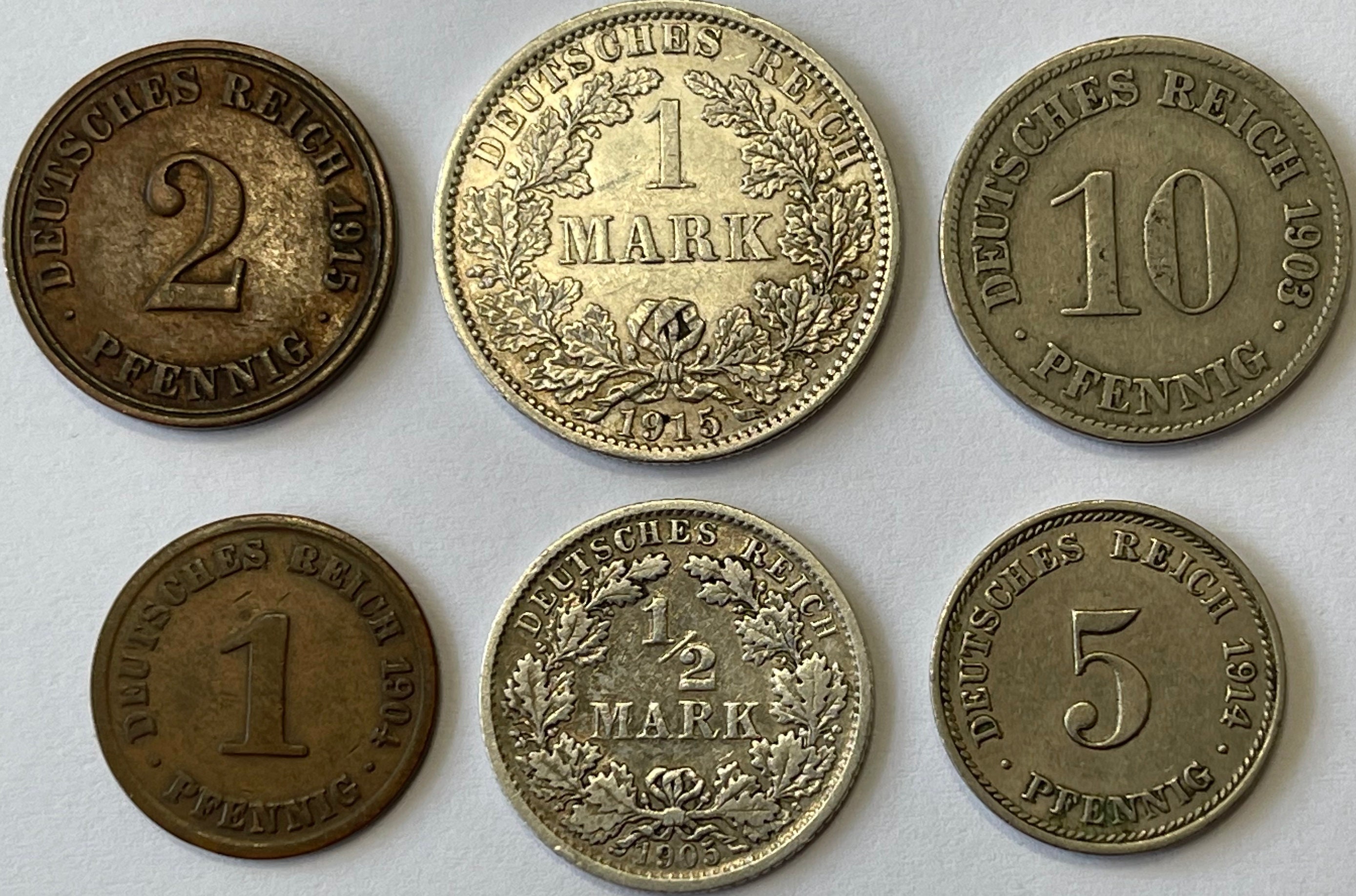 1900'th Century Kaiser Era German 6 Coin Set With 1 and 1/2 Mark Silver ...