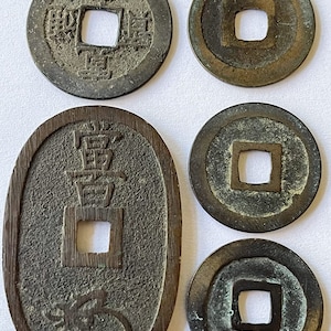 Japanese Samurai/shogun Era Mon Coin Set From 1400 -1860. 5 Authentic ...