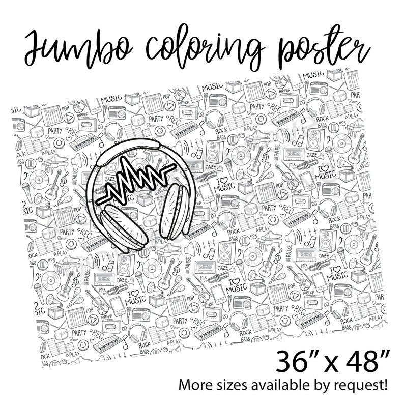 Music Notes Table Top Coloring Page Extra Large Poster Large - Etsy