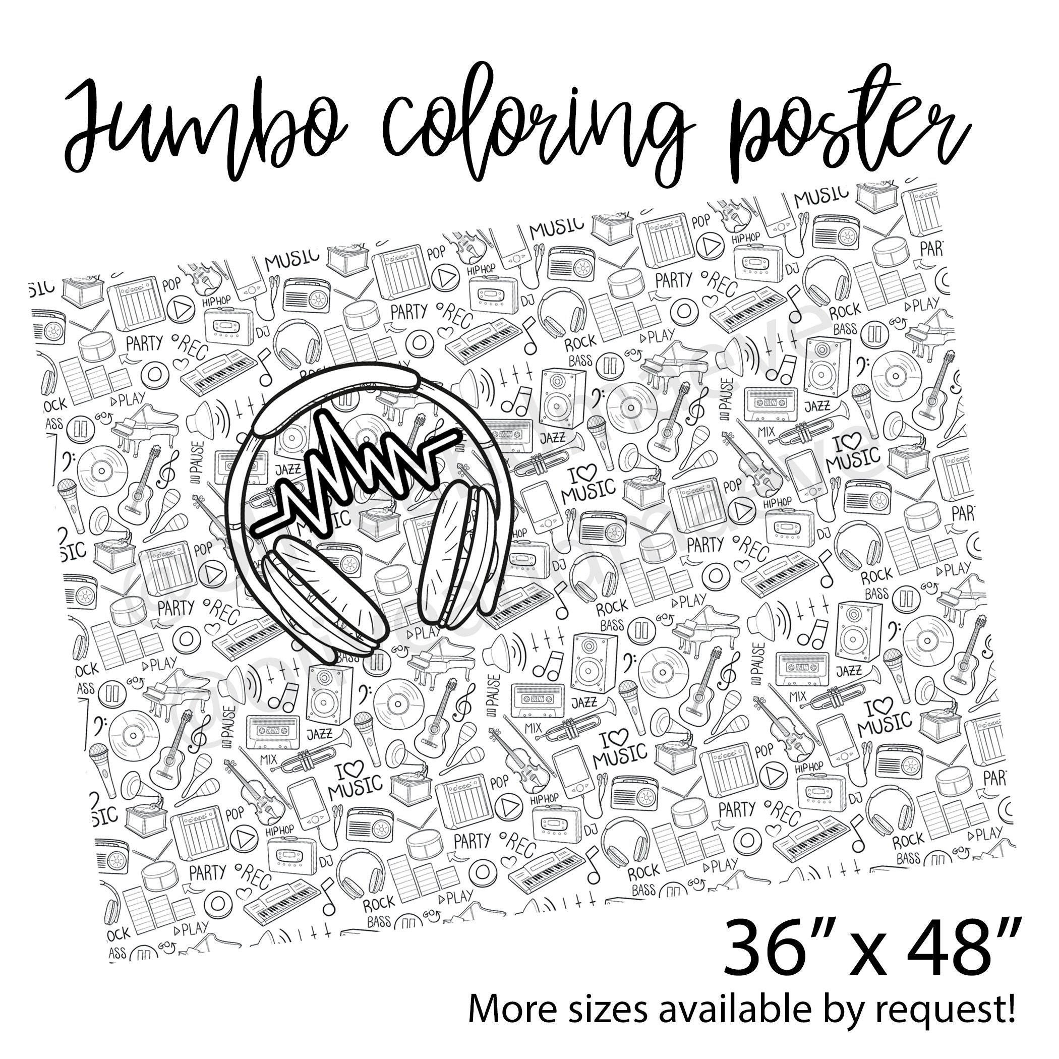 Music Notes Table Top Coloring Page Extra Large Poster Large - Etsy