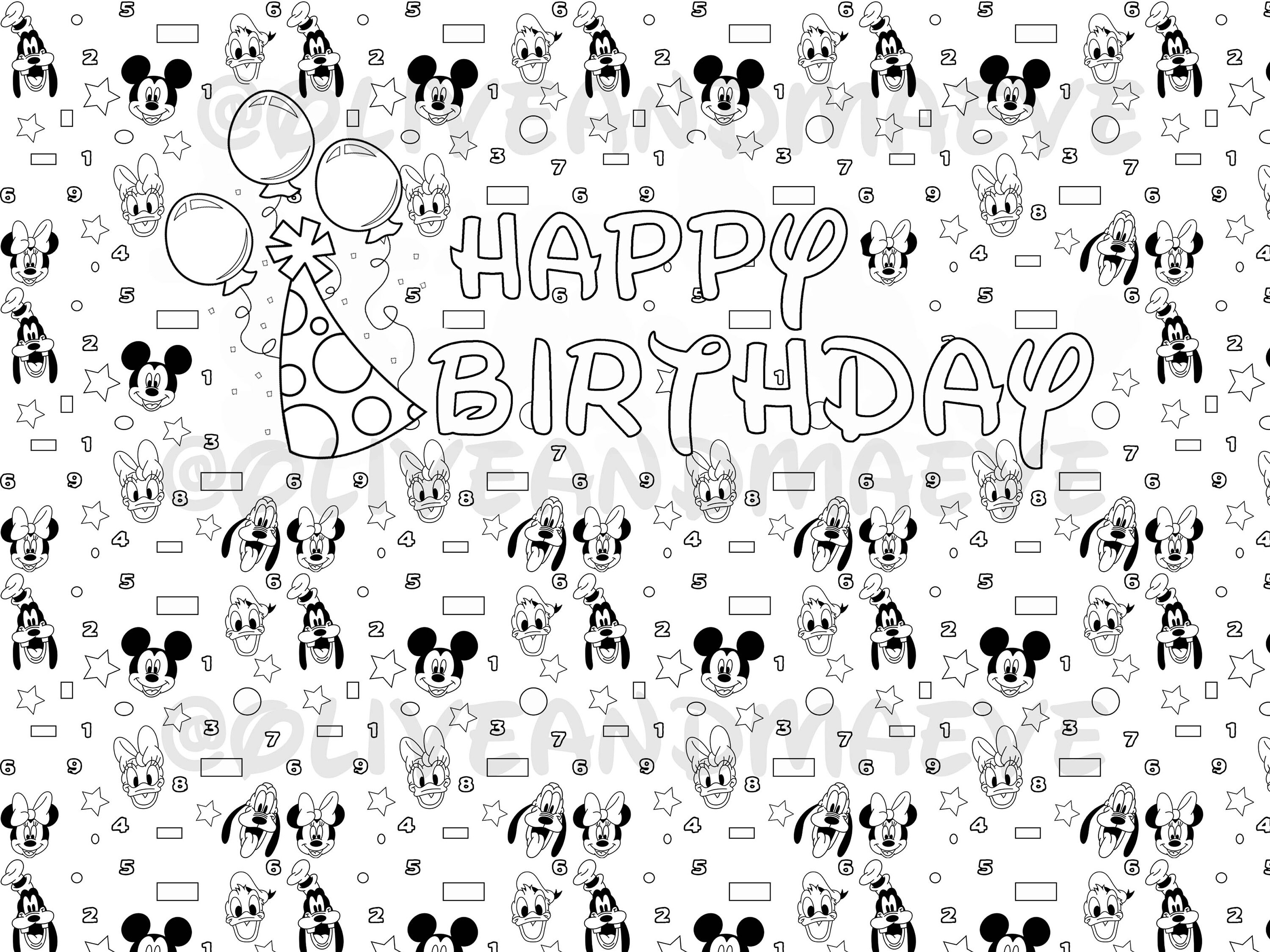 Mickey and Friends Happy Birthday Table Top Coloring Page - Etsy