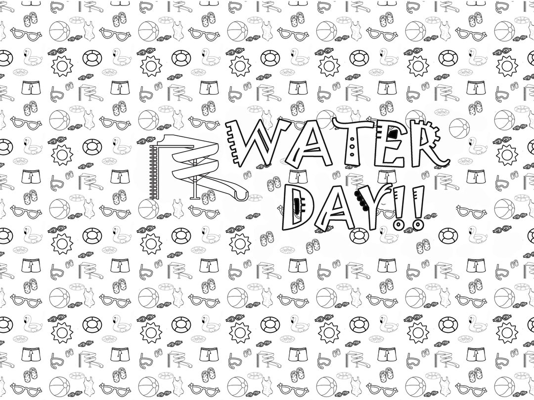 Water Day Water Park Seasons Table Top Coloring Page Extra - Etsy