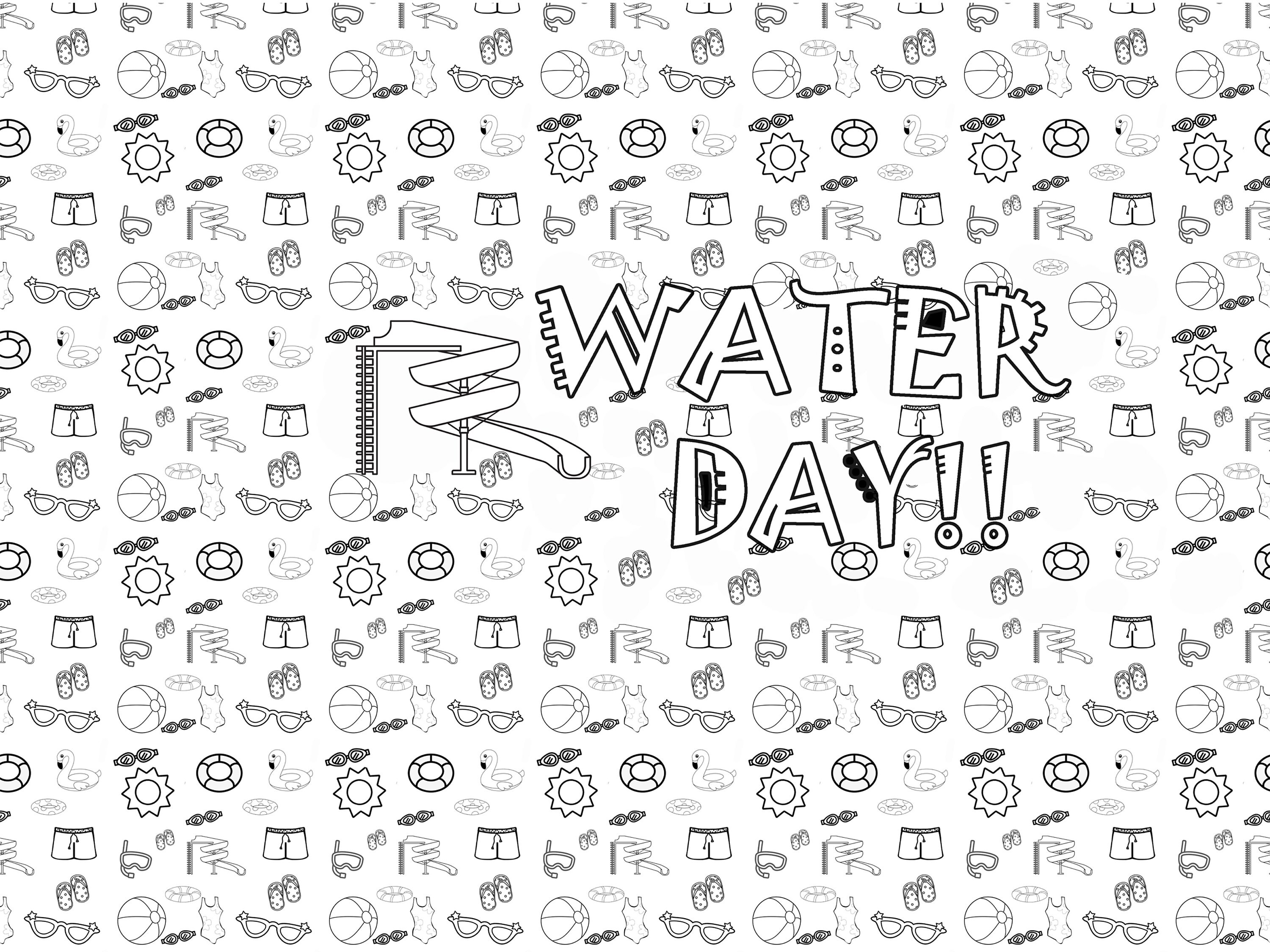Water Day Water Park Seasons Table Top Coloring Page Extra - Etsy