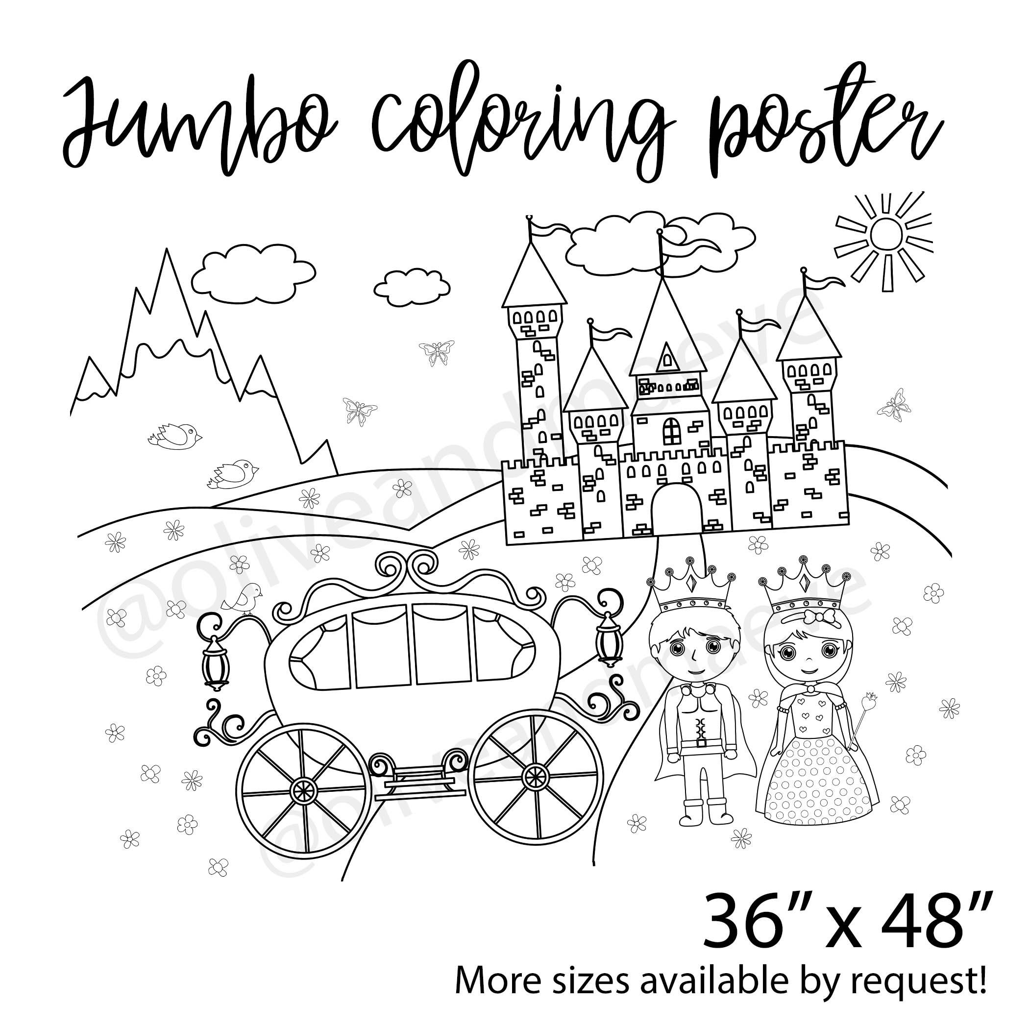 GIANT Princess Birthday Coloring Poster L Table Cover Castle Tablecloth ...
