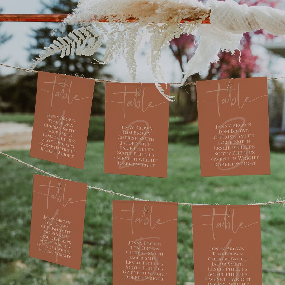 Editable Boho Fall Wedding Seating Chart Template, Terracotta Table ...