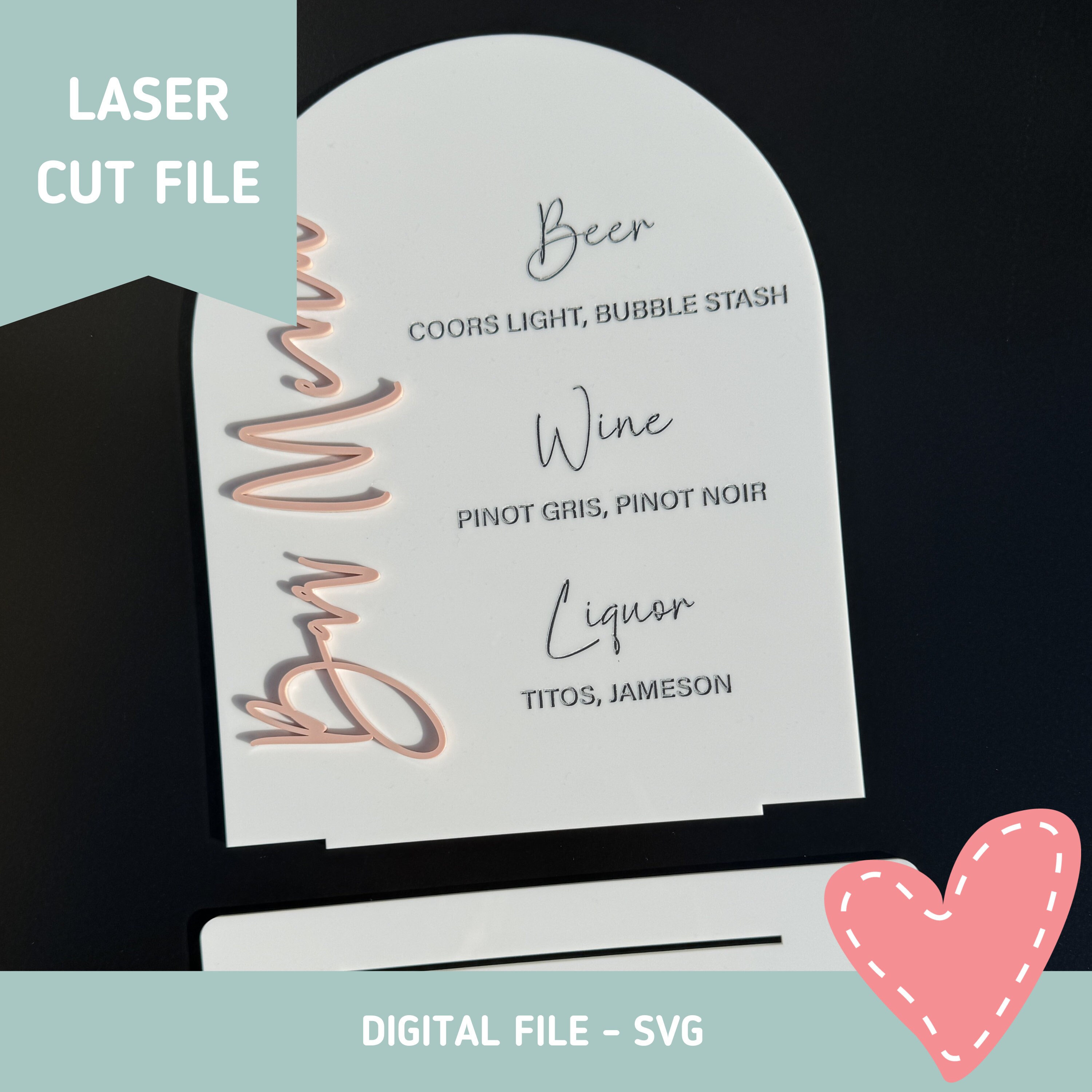 Wedding Bar Menu Laser Cut File | Acrylic Wedding Sign SVG - Etsy