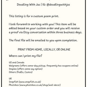 Custom Poem Print, Custom Poem Sign, Wall Art Prints, Unique Gift, Poem ...