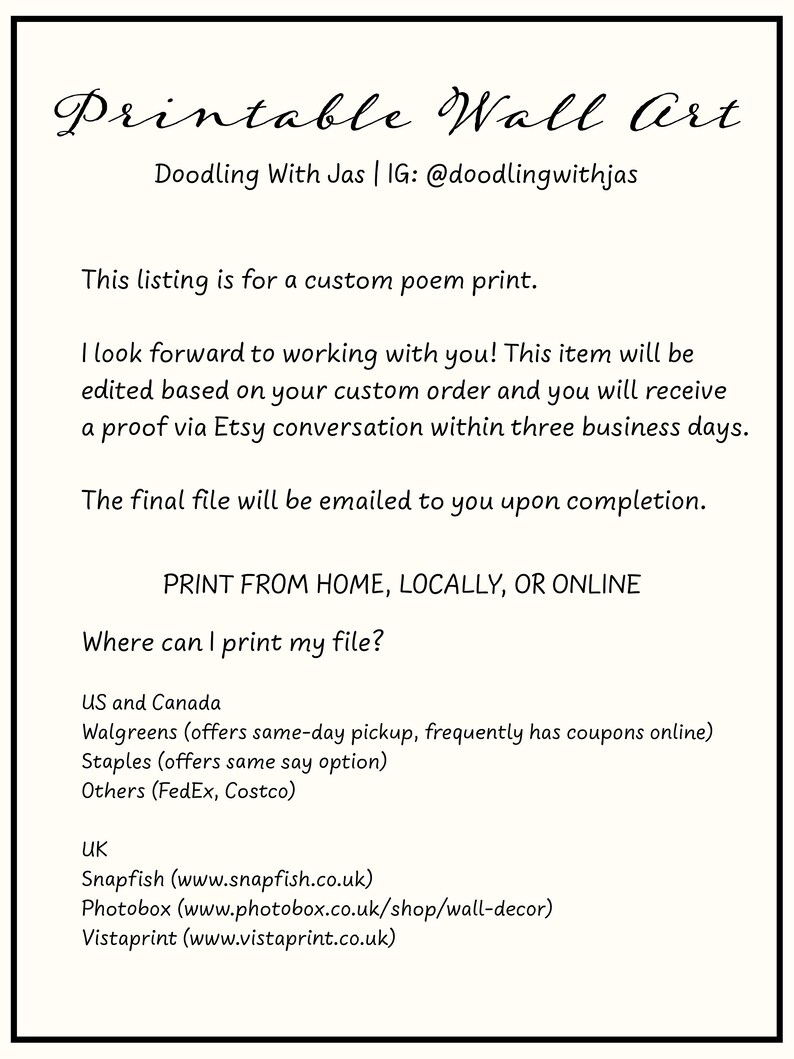 Custom Poem Print, Custom Poem Sign, Wall Art Prints, Unique Gift, Poem ...