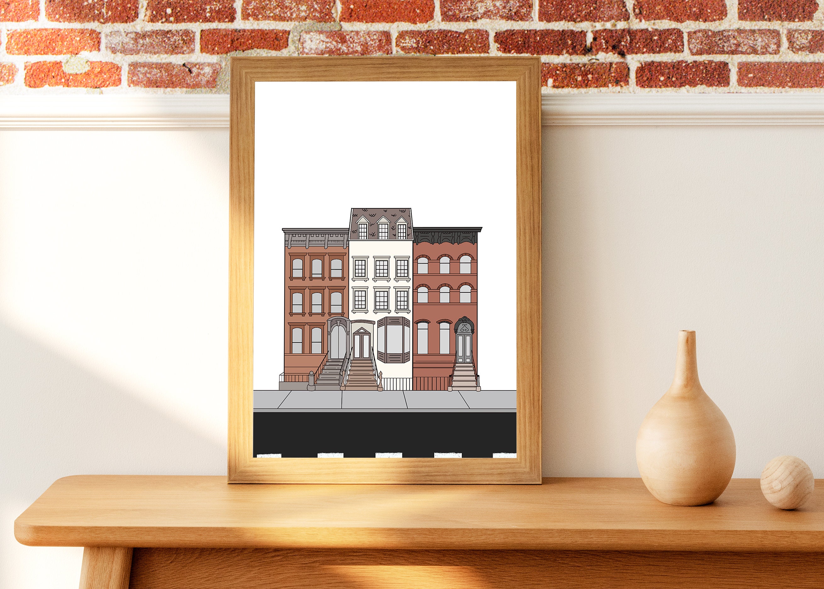 Brownstone Neighborhood Print, Digital Download, NYC Print, Brooklyn ...