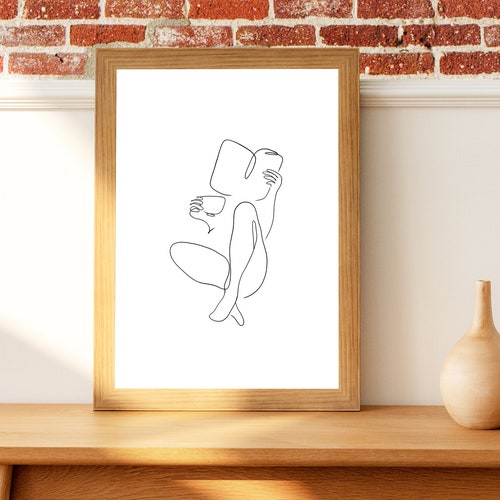 Female Line Drawing Woman Reading Line Art Printable Line - Etsy