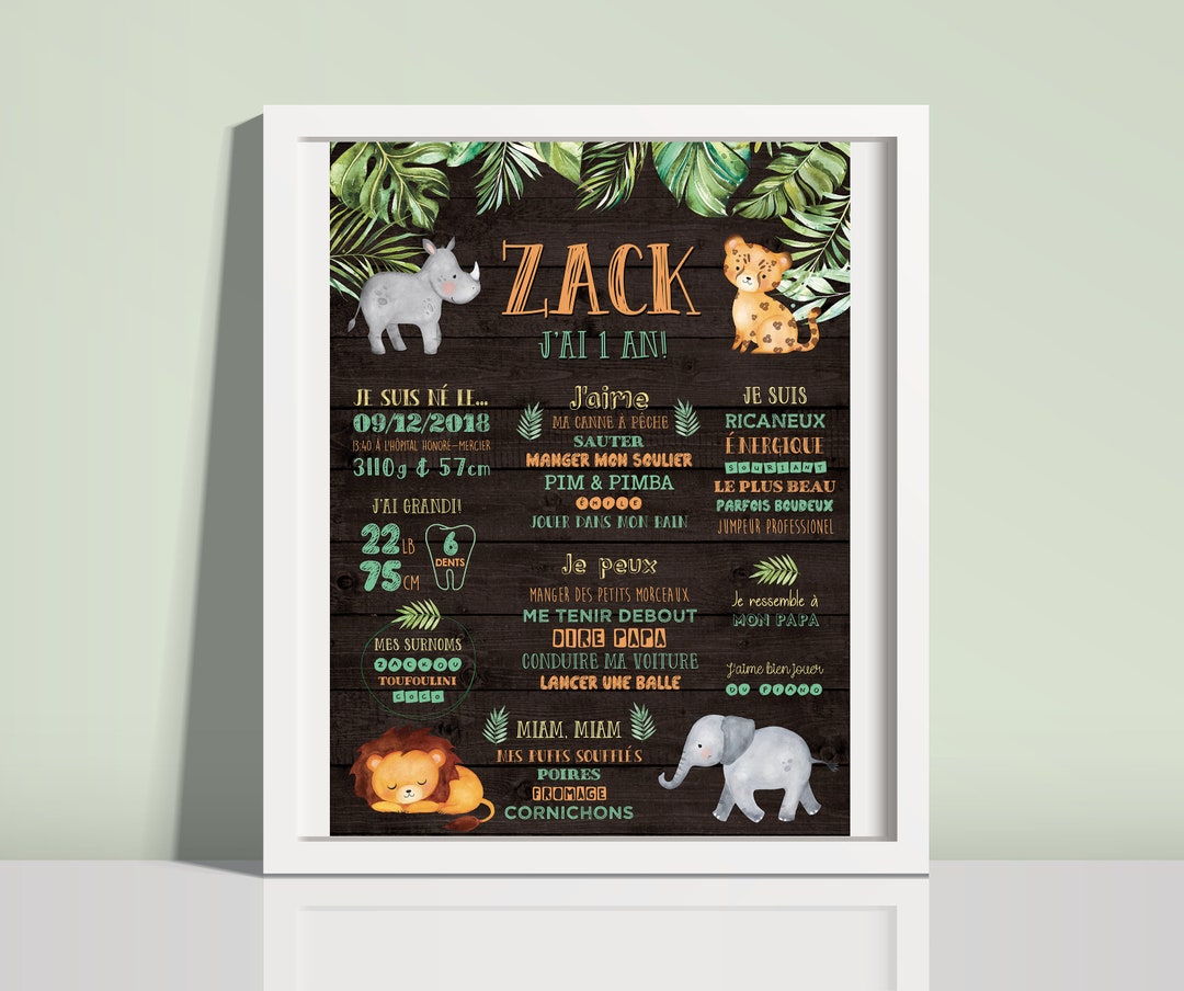Personalised Poster First Birthday Jungle Safari Model Digital - Etsy