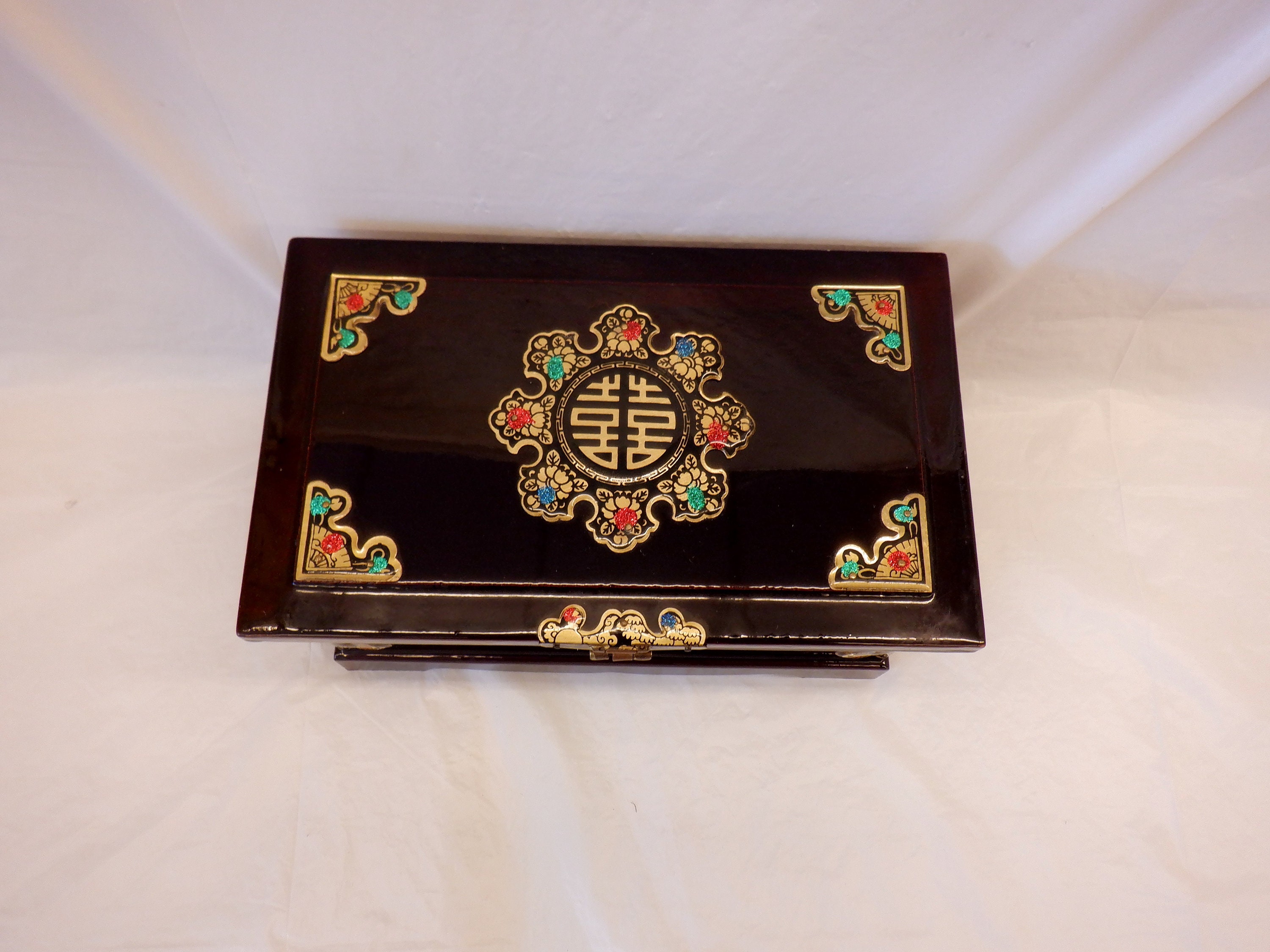 Black Lacquer Jewelry Box, Asian Style - Etsy