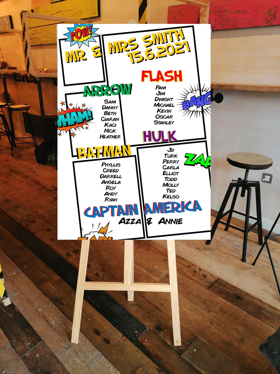 Comic Themed Wedding Table Plan Seating Chat Print Personalised ...