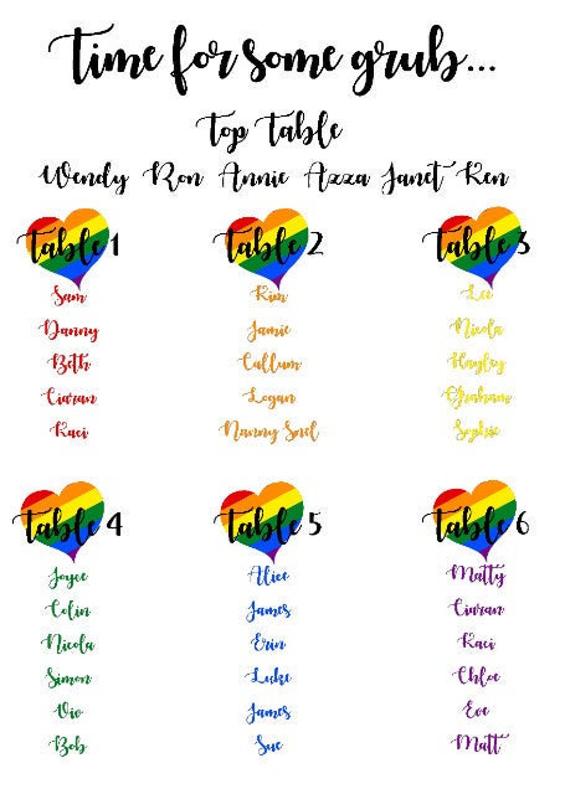 Rainbow Love Heart Table Plan Print Personalised Personalized | Etsy