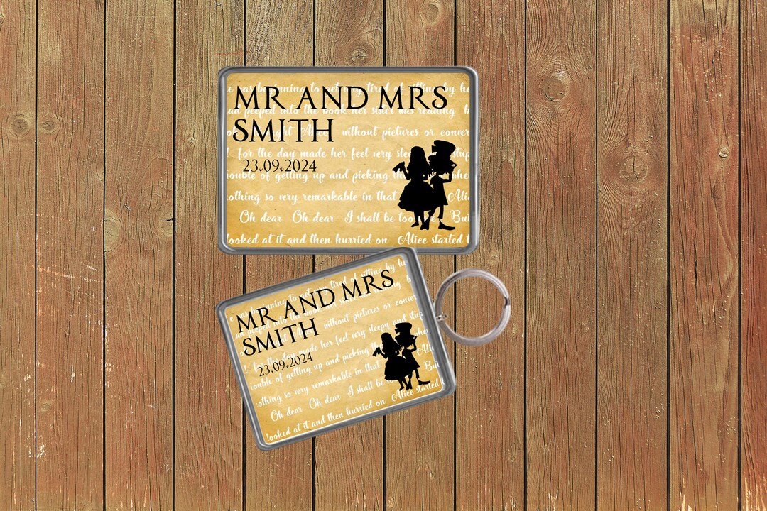 Alice and Mad Hatter Fairytale Wedding Keychain Keyring Magnets Favours ...