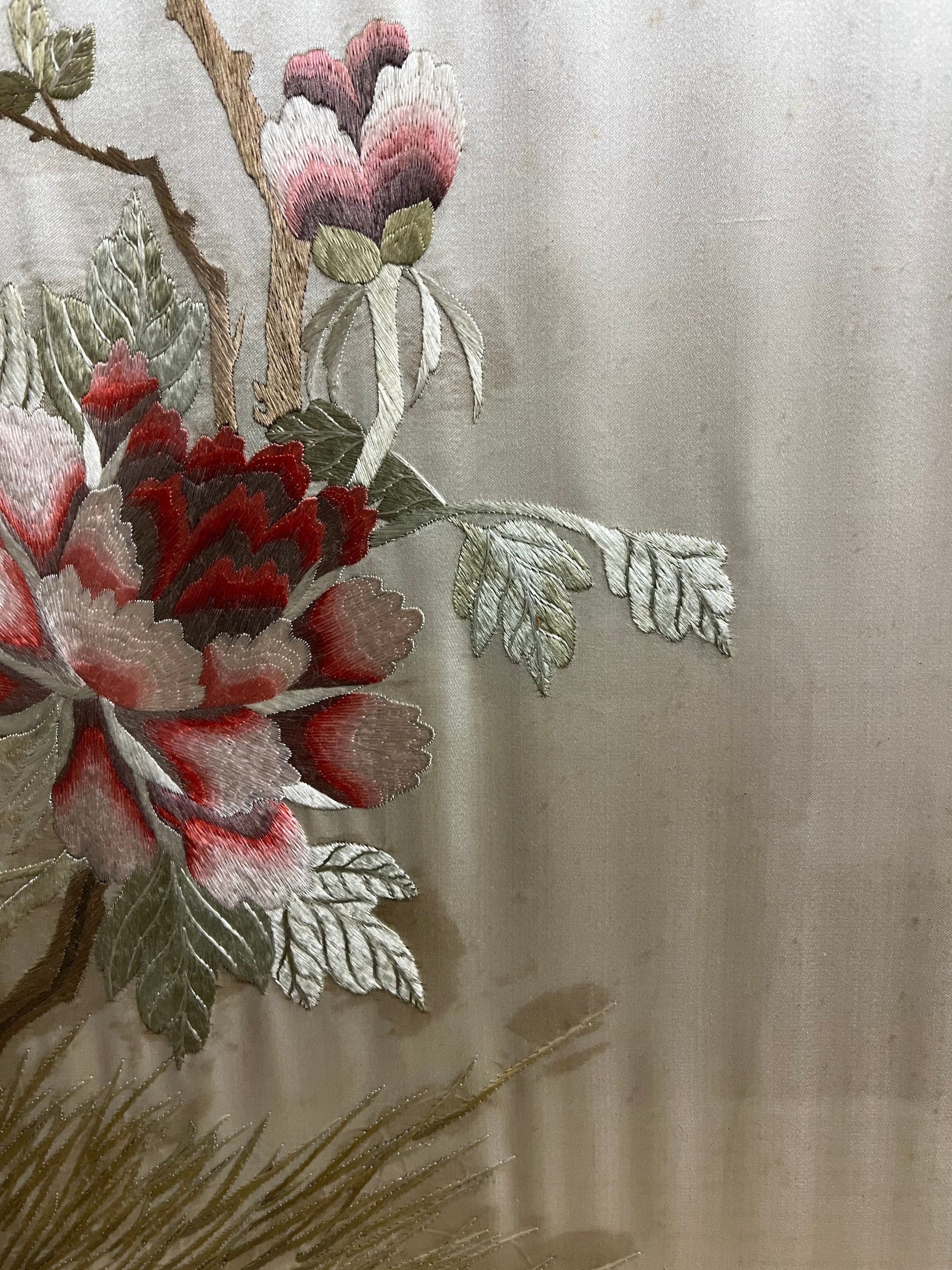 Fascinating Chinese Silk Bird Tree Flower Painting Art Work Mesmerizing ...
