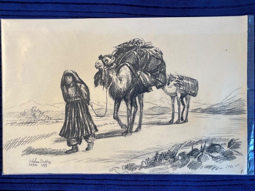 Original Charcoal Drawing - Camel Caravan 1973 Signed - Etsy