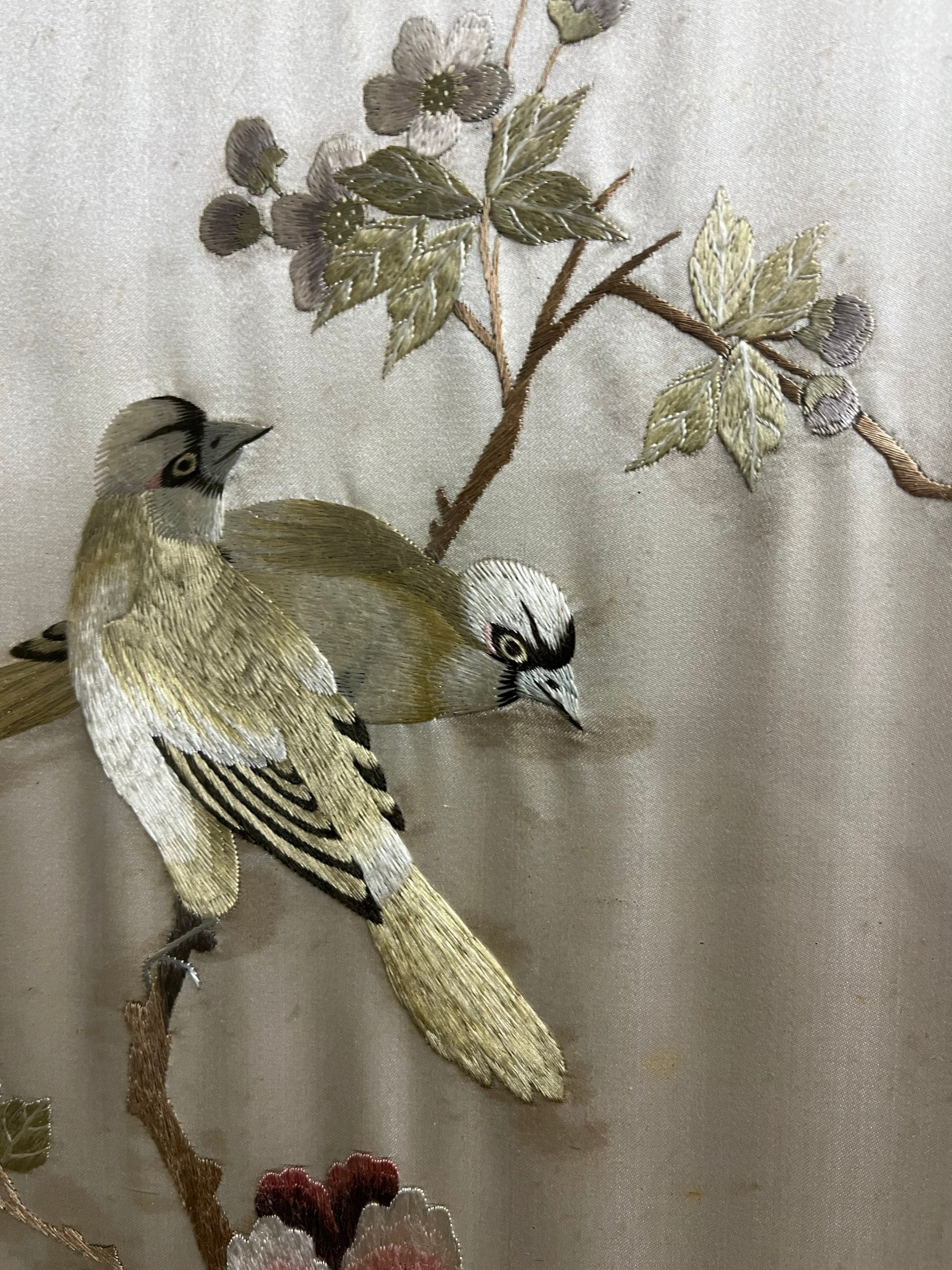 Fascinating Chinese Silk Bird Tree Flower Painting Art Work Mesmerizing ...