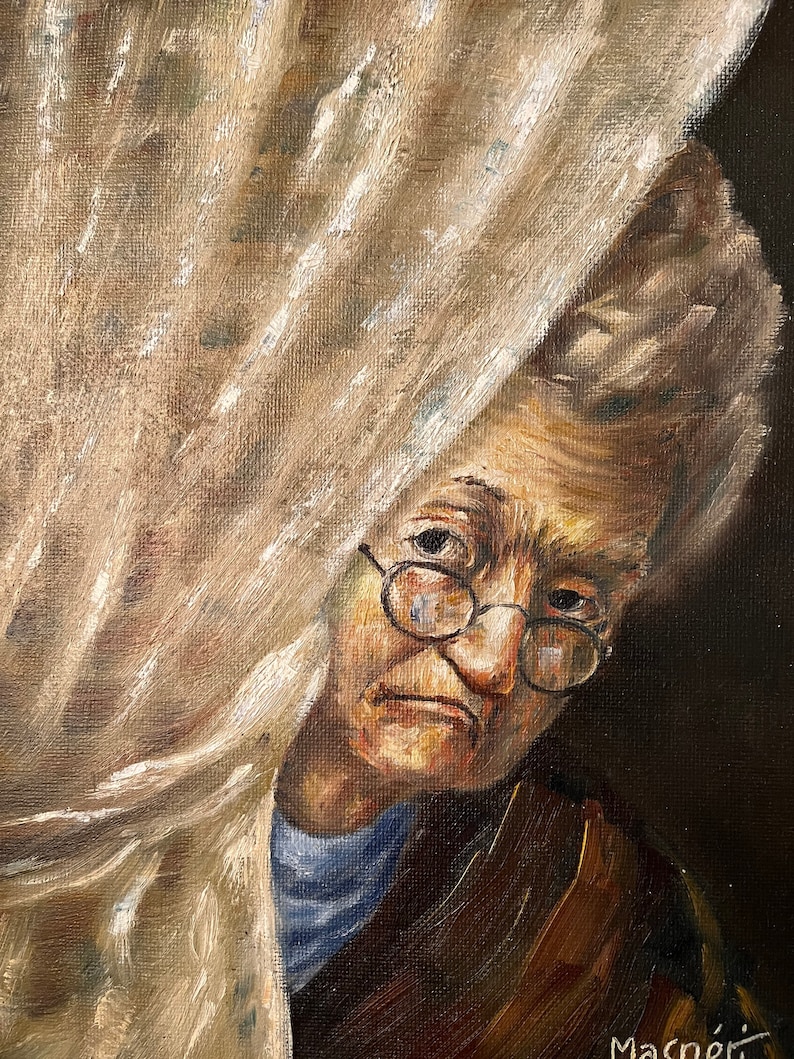 An Old Lady Peeping Through the Curtain - Etsy