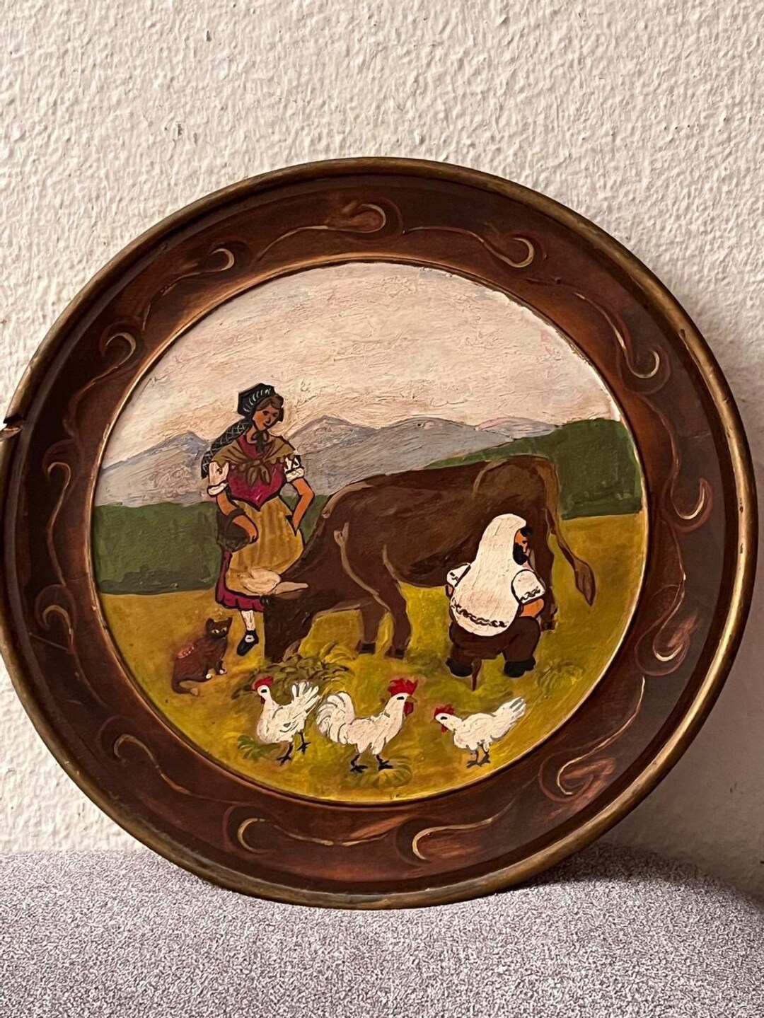 Vintage Hand Painted Wooden Panel, Farmhouse Scene - Etsy