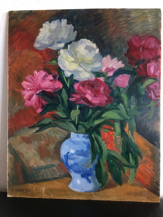 Swiss Artist : ERNST BUCHNER Oil on Canvas Floral | Etsy