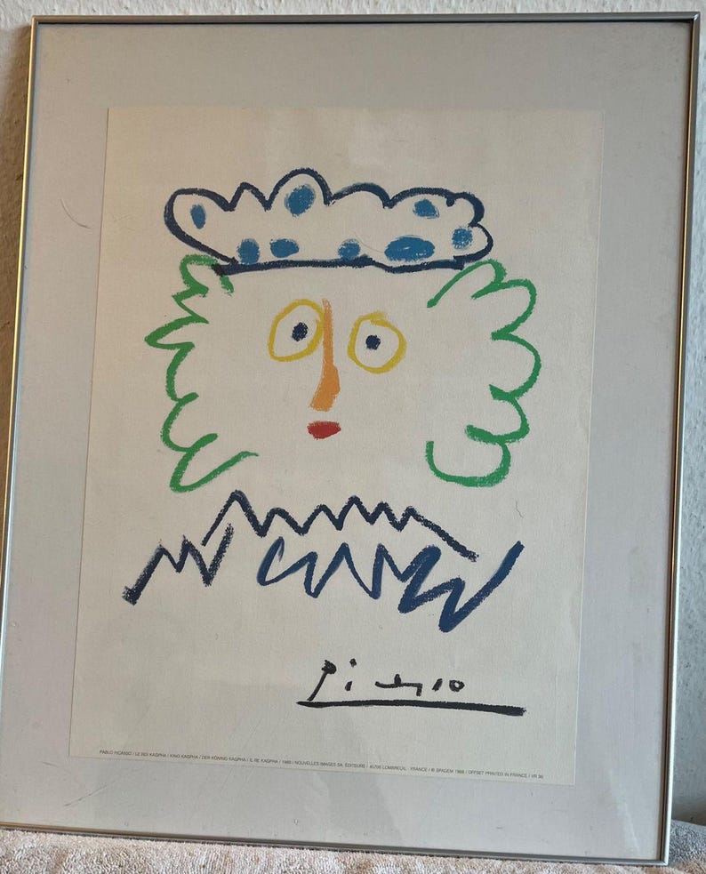 Vintage 1960 Pablo Picasso Lithograph Man W Polka Dot Hat Framed Art - Etsy